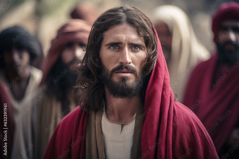 Jesus wearing a red sash in the biblical account of the raising of ...