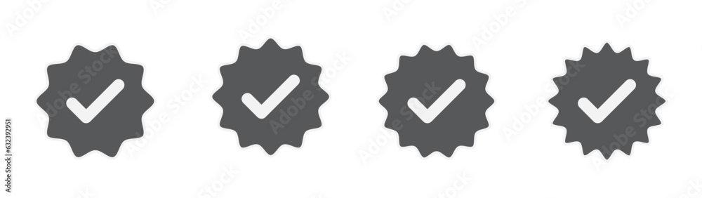 Verified and authentic tick mark icon set, Verified icon stamp with ...