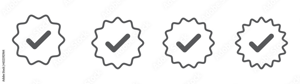 Simple set of Checkmark vector icon in star badge. Symbol of approval ...