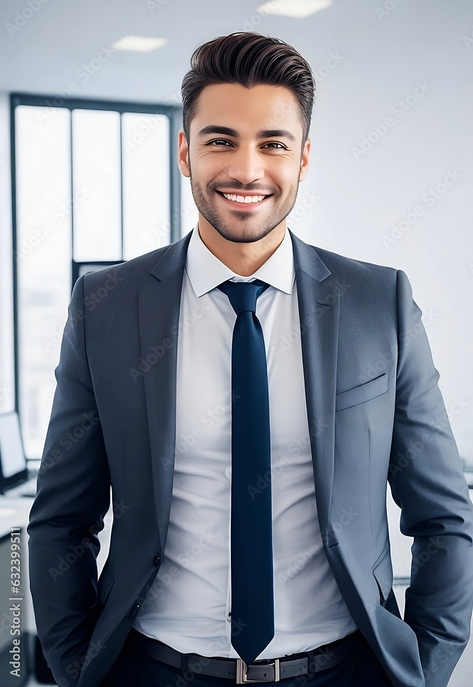 smiling young General Manager, handsome businessman CEO in office room ...