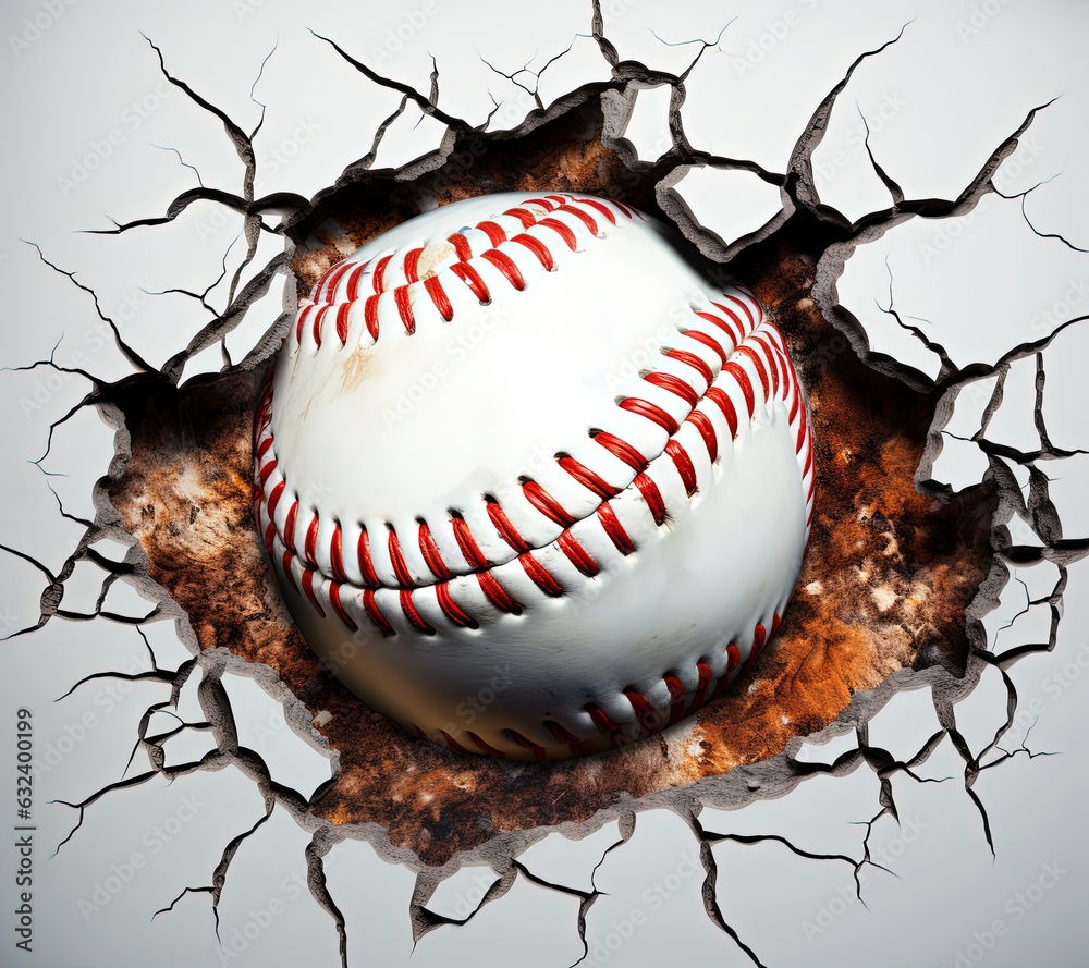 Baseball ball coming through the white wall background, Baseball coming ...