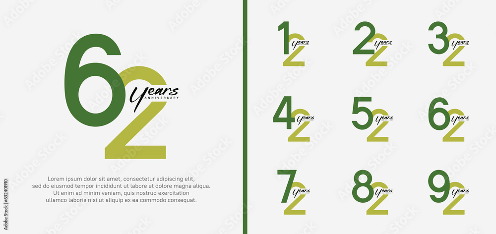 set of anniversary logo green color number on white background for ...