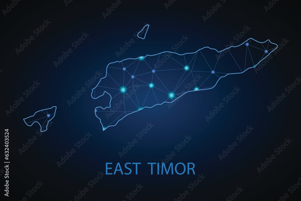 Map of East Timor. Wire frame 3D mesh polygonal network line, design ...
