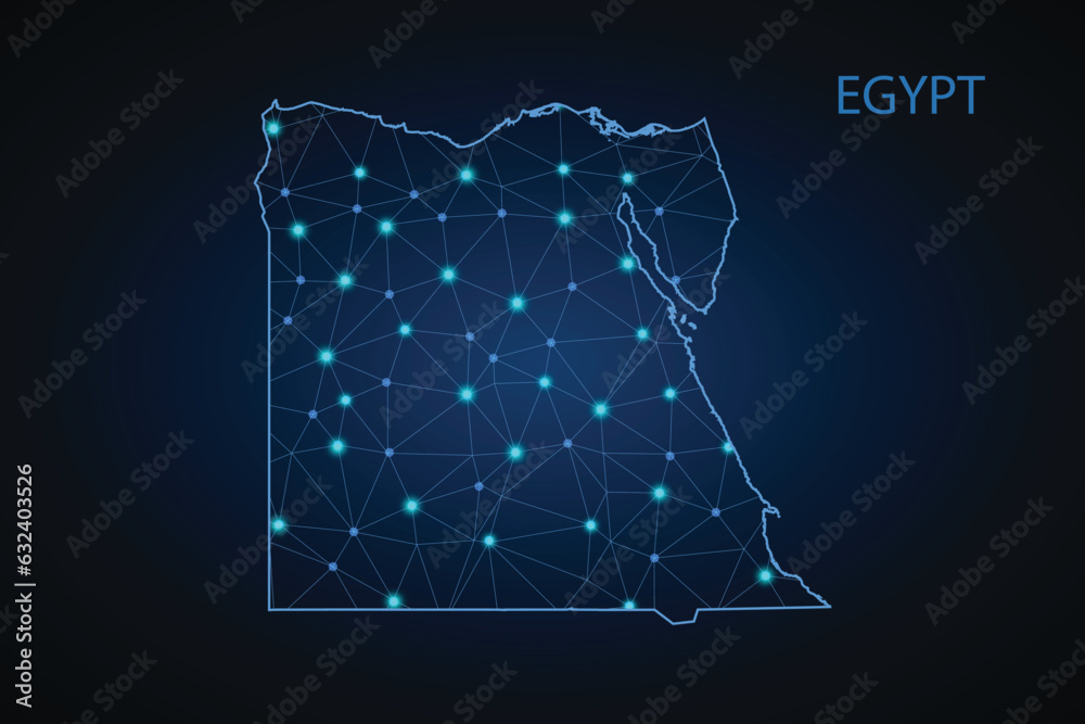Map of Egypt from Polygonal wire frame low poly mash, contours network ...