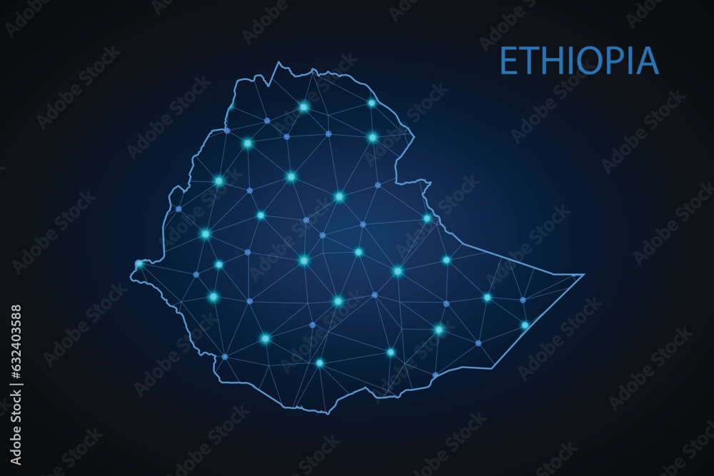 Map of Ethiopia. Wire frame 3D mesh polygonal network line, design ...