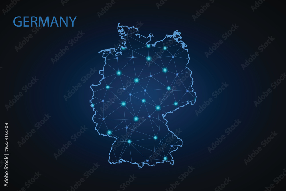 Map of Germany. Wire frame 3D mesh polygonal network line, design ...