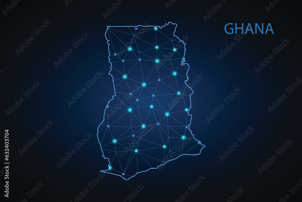 Map of Ghana. Wire frame 3D mesh polygonal network line, design sphere ...