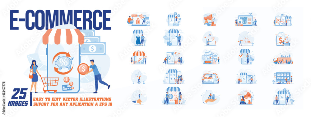 E-commerce concept illustration, collection of male and female business ...