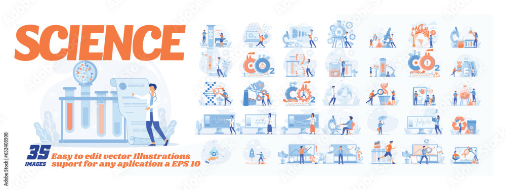 Science concept illustration, collection of male and female business ...