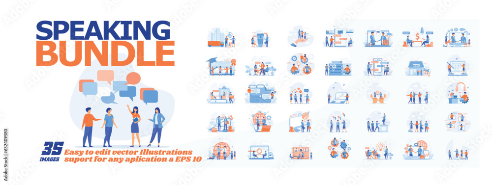 Speaking bundle concept illustration, collection of male and female ...