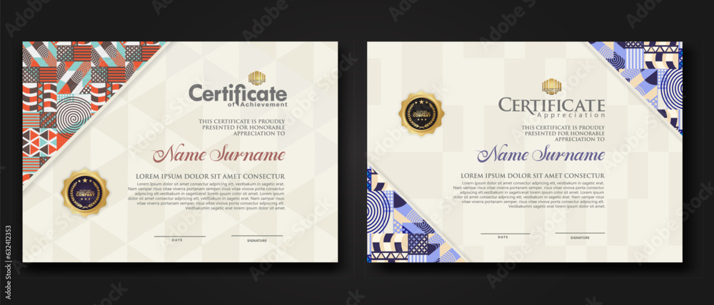 Certificate template with geometric artwork design and simple shapes ...