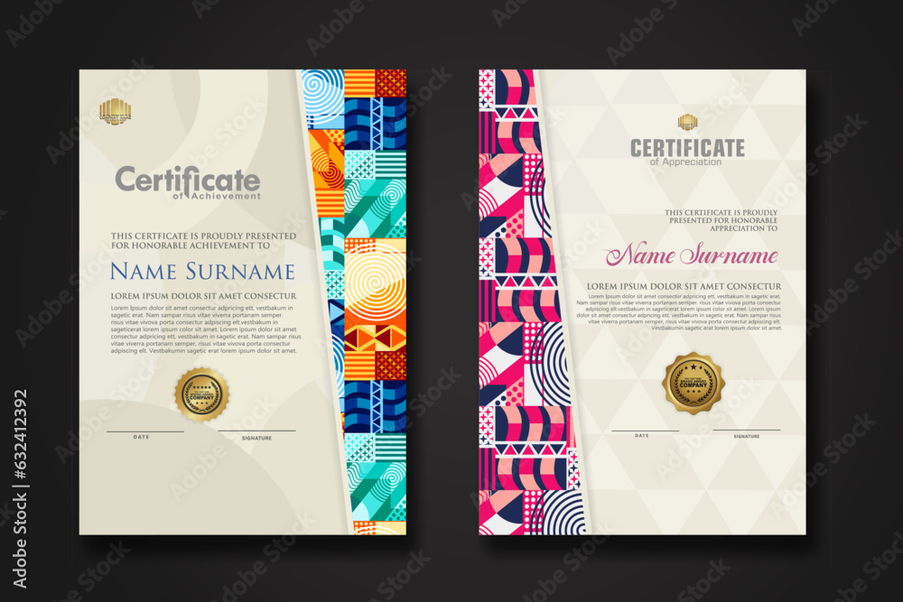 Certificate template with geometric artwork design and simple shapes ...