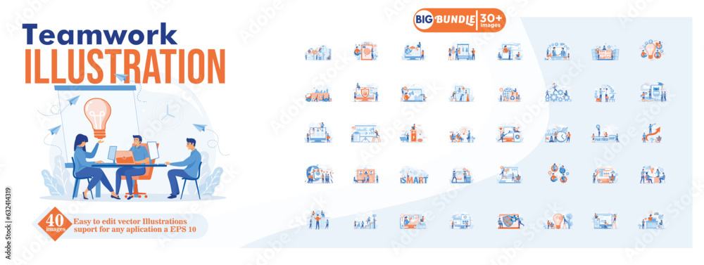 Teamwork concept illustration, collection of male and female business ...