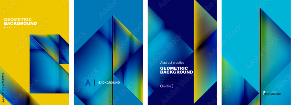 Set of abstract backgrounds - overlapping triangles with fluid ...