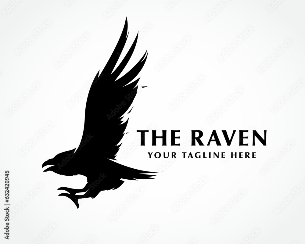 silhouette fast flying raven bird logo design template illustration ...
