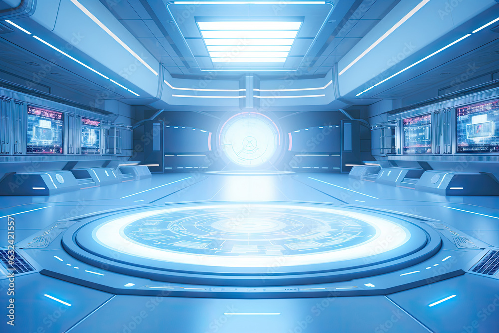 Technology abstract blue hi-tech stage display background, empty space ...