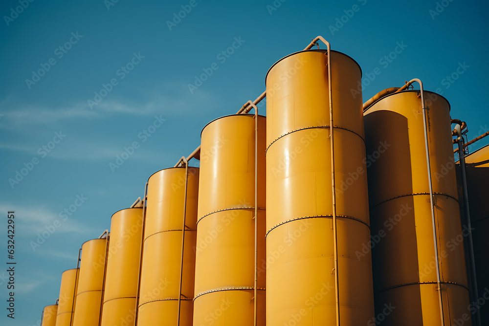 yellow steel silos background and texture, metal silos for concrete mix ...