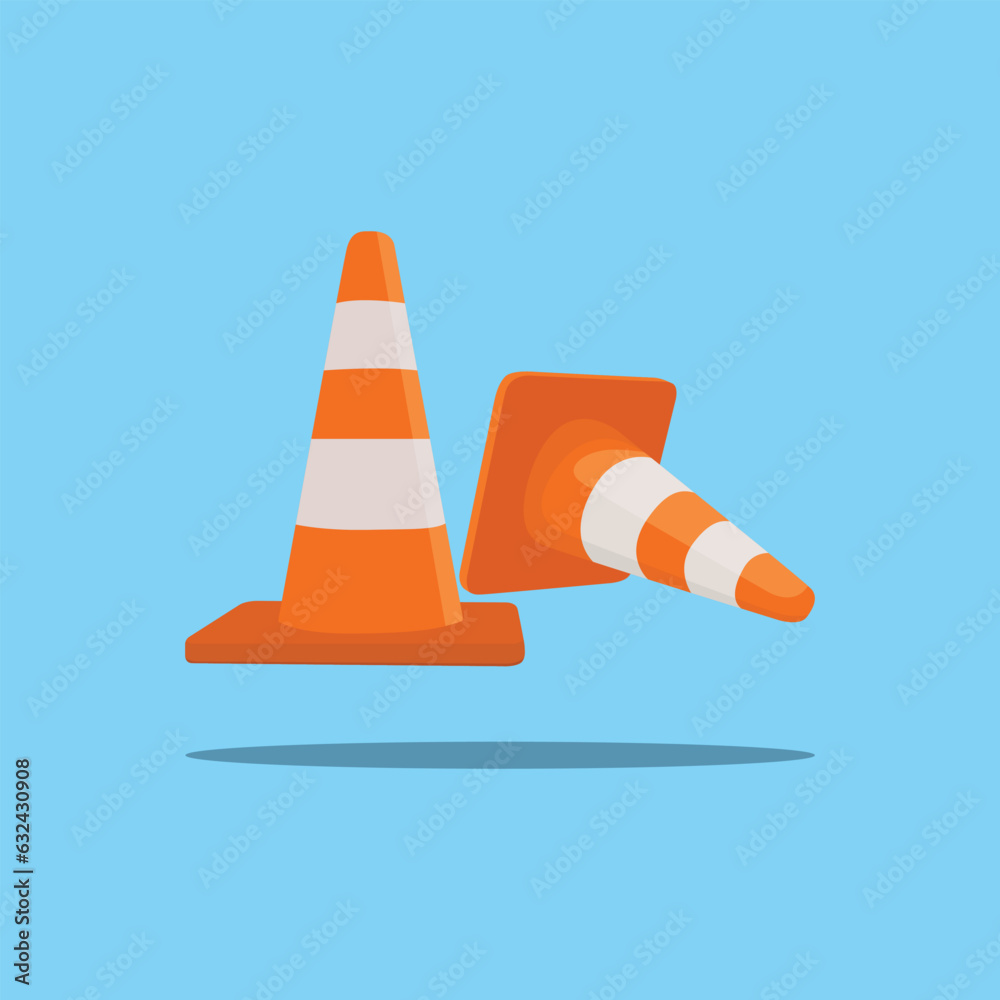 Vector illustration of plastic barrier and traffic cone, construction ...
