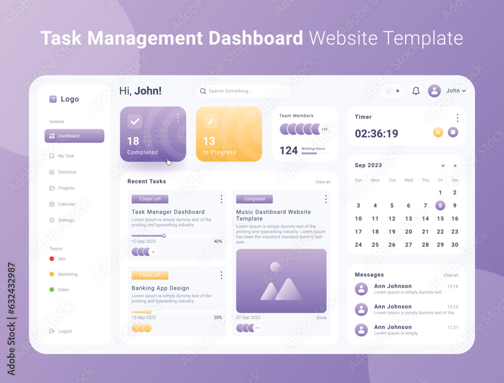 Eps Task Management Dashboard Website Templtae Full Editable And Vector Light Mode Stock