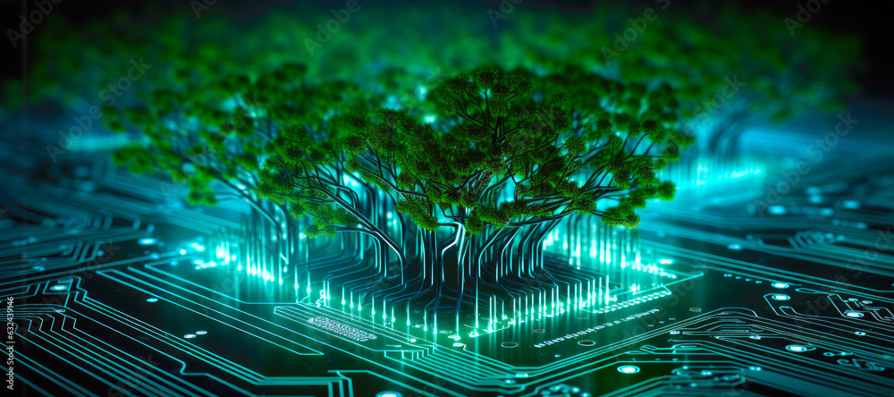 green electronics and eco friendly digital infrastructure. ilustração ...