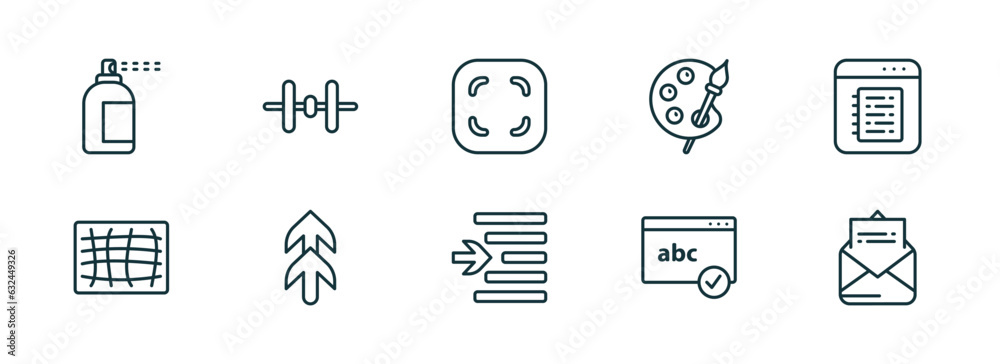 set of 10 linear icons from user interface concept. outline icons such as spray paint, vertical ...