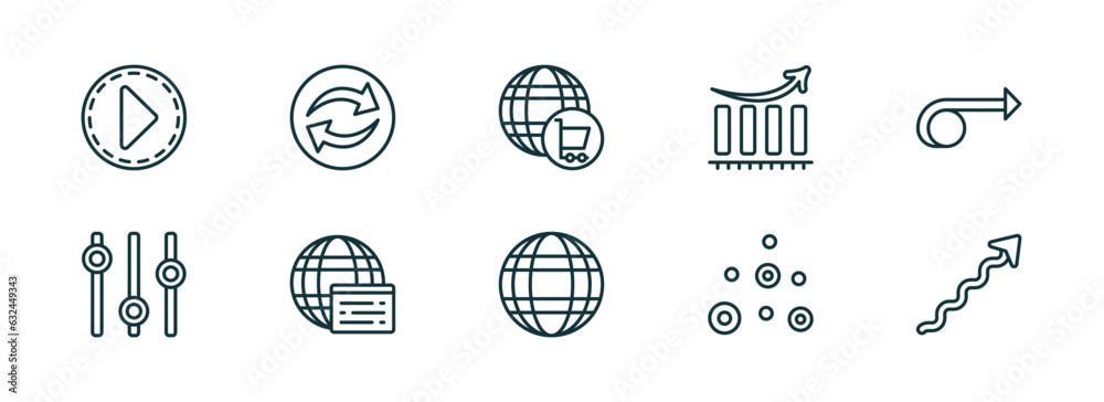 set of 10 linear icons from user interface concept. outline icons such as movie play button ...