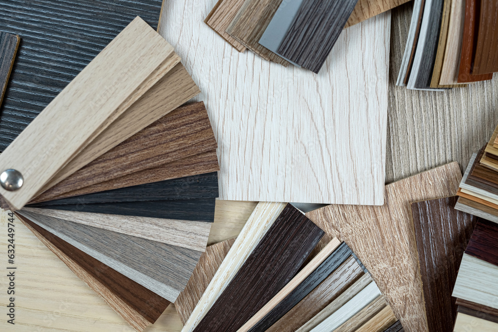 Closeup natural laminate wood color swatches background Stock Photo ...