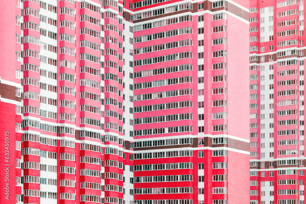 Modern high-rise building, new building in red colors. Residential ...