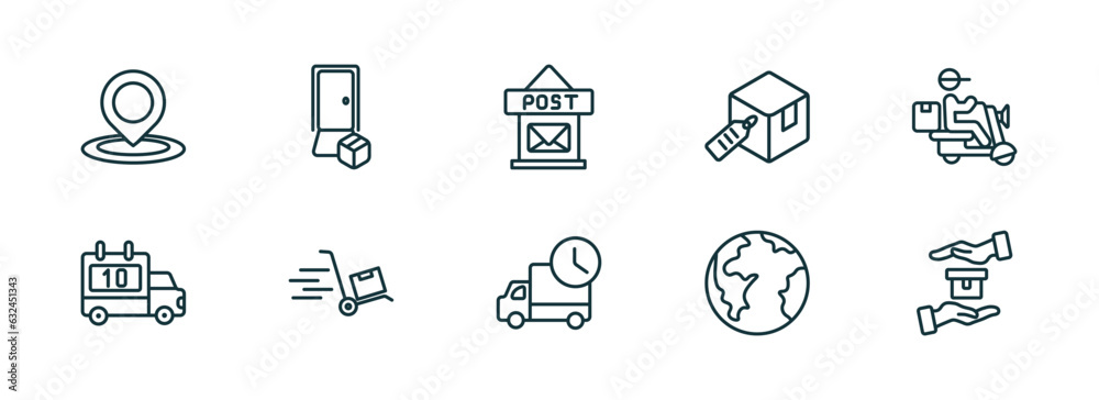set of 10 linear icons from delivery and logistic concept. outline ...
