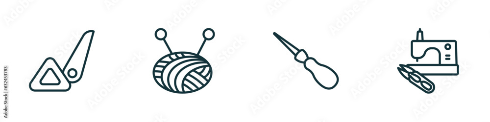 set of 4 linear icons from sew concept. outline icons included sewing ...