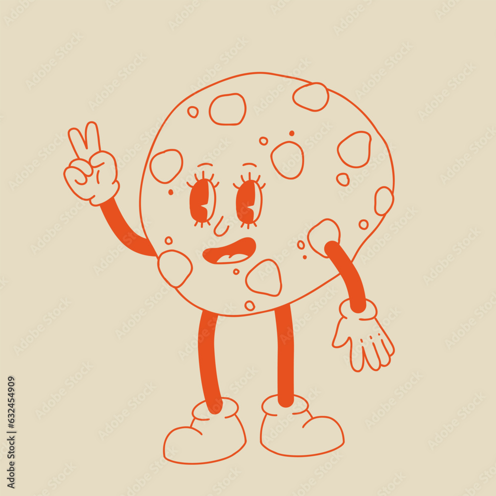 Vector cartoon retro mascot of chocolate chip cookie. Vintage style 30s ...