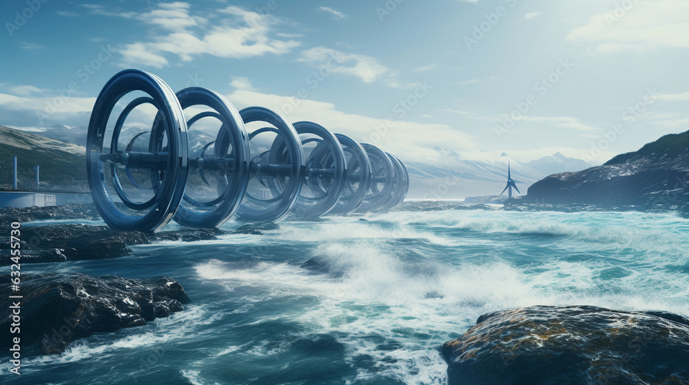 Tidal Energy Generation. Illustration of tidal energy harvesting ...