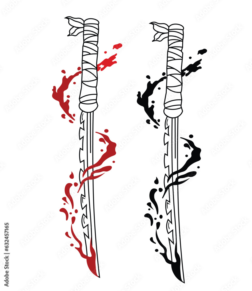 Katana sword Anime knife samurai Ronin Sword Japanese style tattoo flat ...