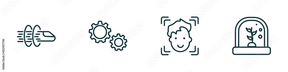 set of 4 linear icons from artificial intellegence concept. outline ...