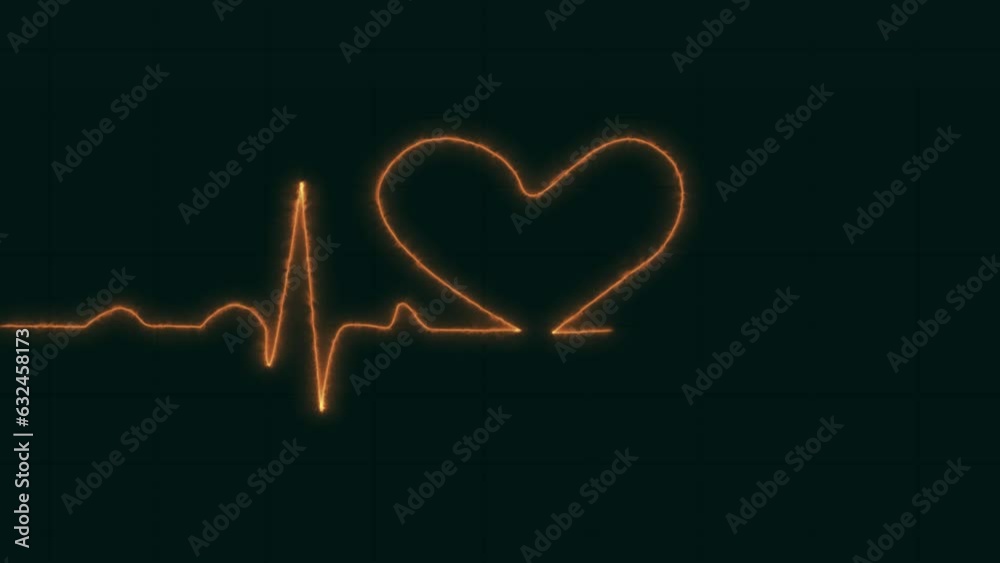 Emergency heartbeat rhythm line glowing red fire love shaped neon light ...