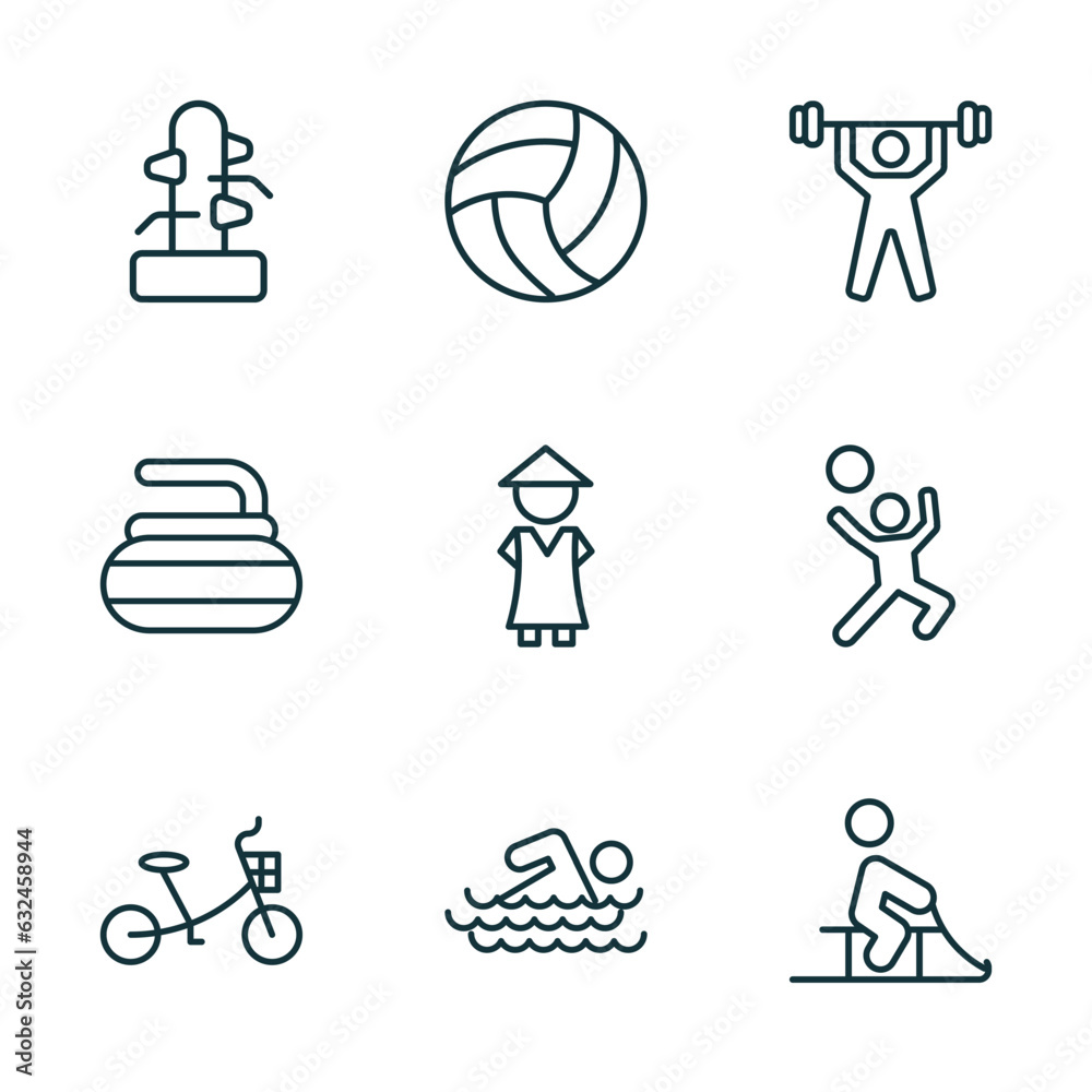 set of 9 linear icons from sports concept. outline icons such as wing ...