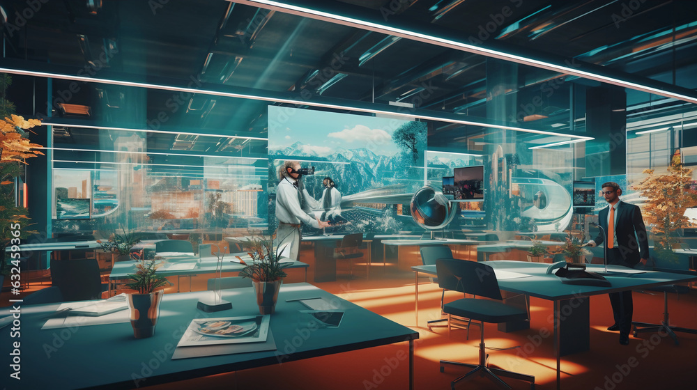 Future of Work: AR-Enhanced Virtual Office. Depiction of a futuristic ...