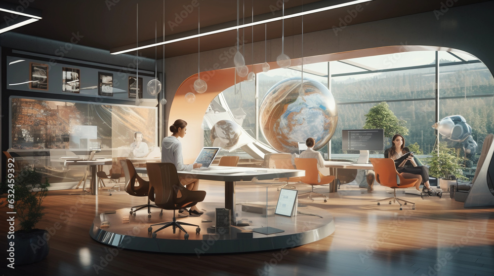 Immersive Virtual Collaboration in the Workspace. Illustration of ...