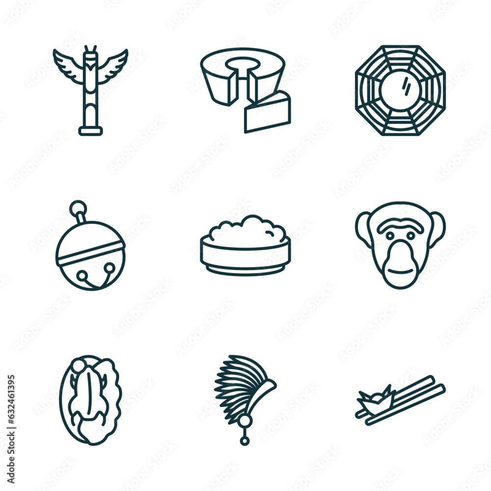 set of 9 linear icons from culture concept. outline icons such as native american totem, bolo de ...