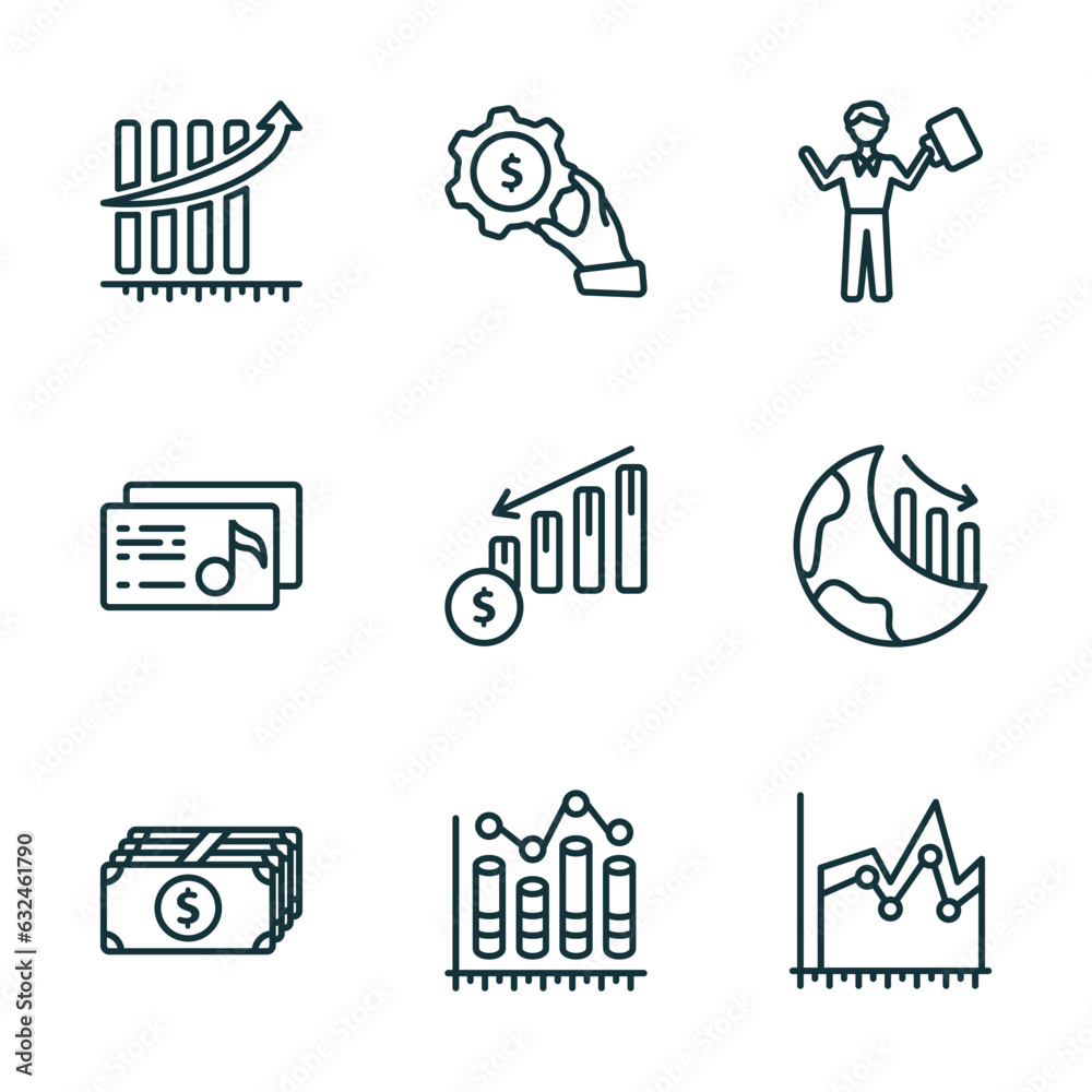 set of 9 linear icons from business concept. outline icons such as measuring success, hand with ...