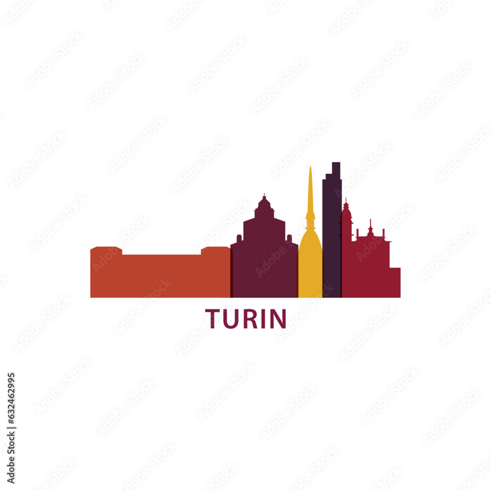 Italy Turin cityscape skyline city panorama vector flat modern logo ...