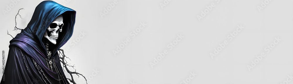 Death in a cloak with a hood. Scary grim reaper. Generative AI Stock ...