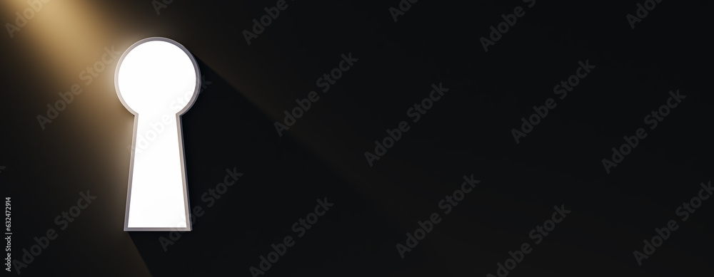 White keyhole opening in wide black concrete wall with mock up place ...