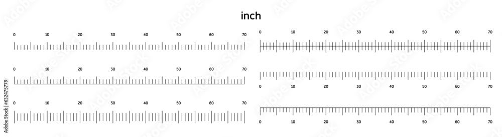 Measure scale, horizontal meter from 0 to 70 inch, markup for ruler ...