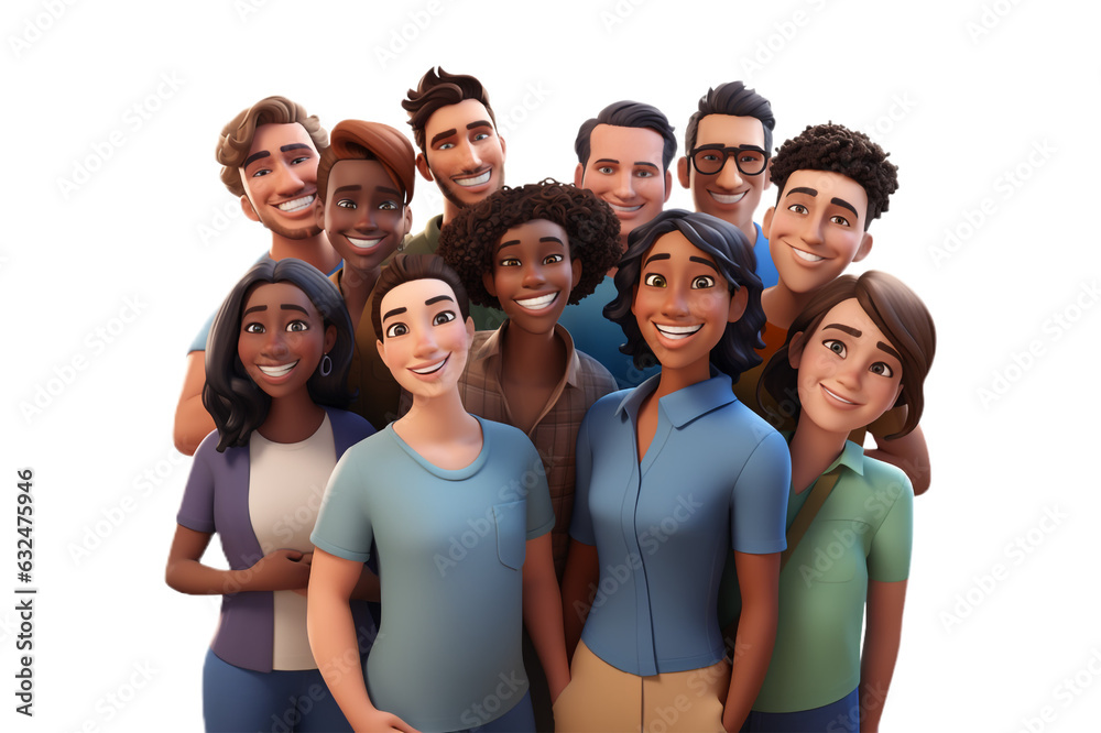 Smiling multicultural group of characters isolated. Multinational ...