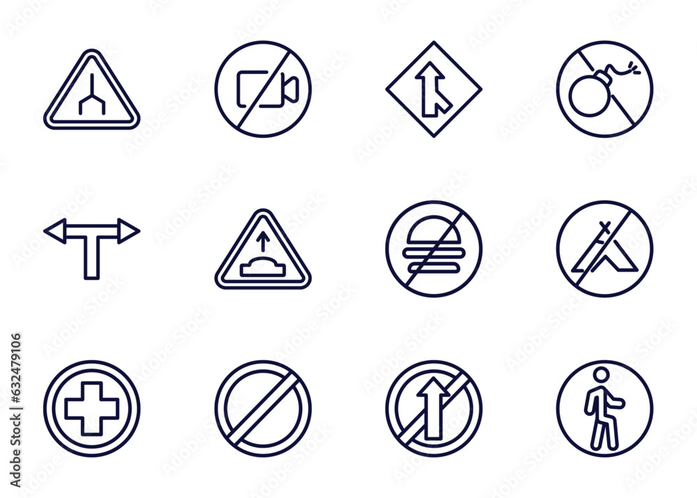 set of traffic signs thin line icons. traffic signs outline icons such ...