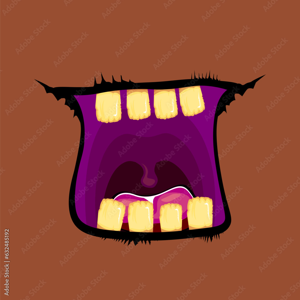 Vector cartoon funny zombie monster open mouth with rotten teeth ...