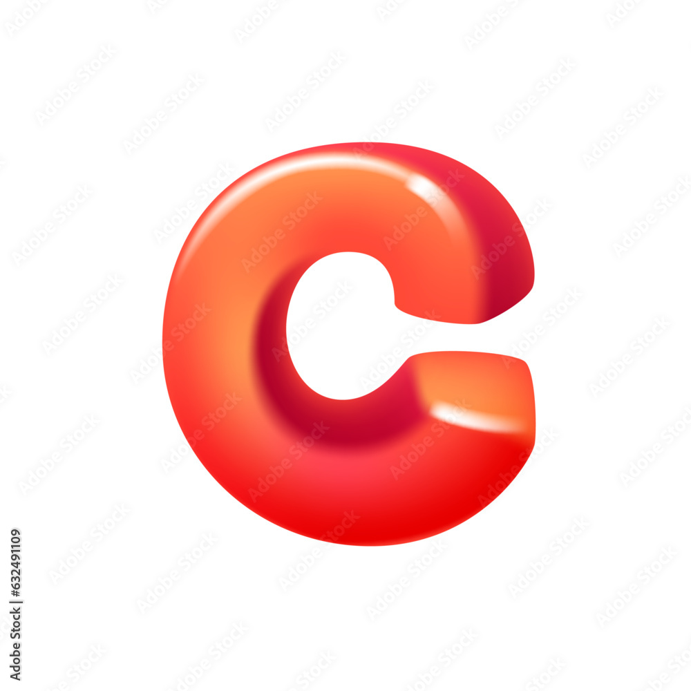 Letter C logo 3D render in cartoon cubic style. Cubic vector ...
