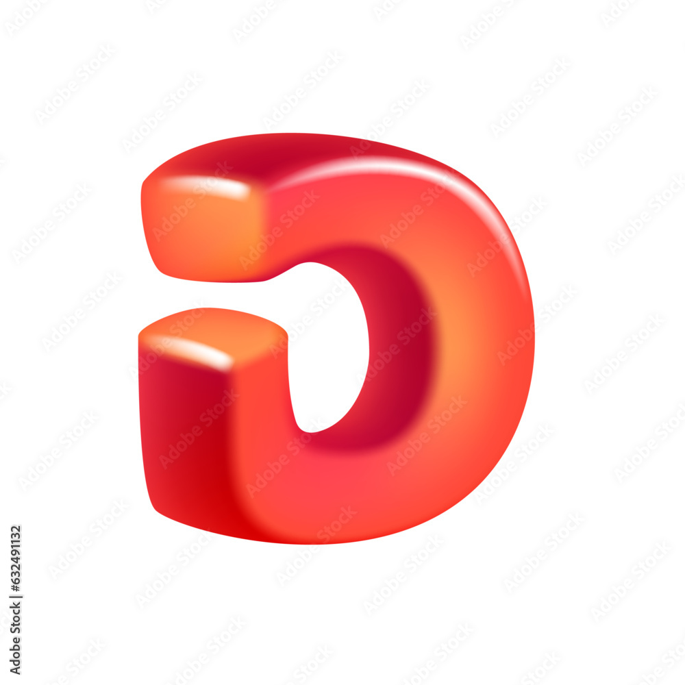 Letter D logo 3D render in cartoon cubic style. Cubic vector ...