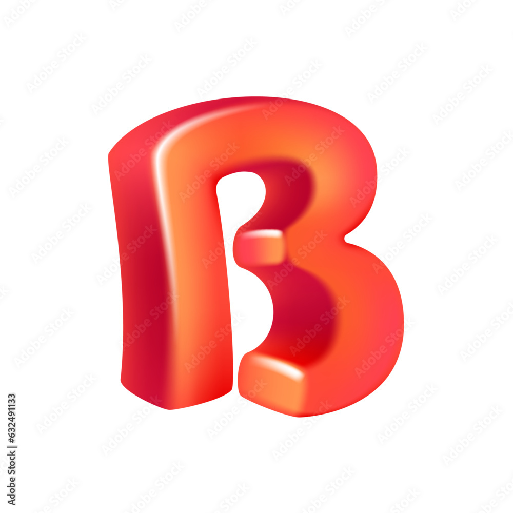 Letter B logo 3D render in cartoon cubic style. Cubic vector ...